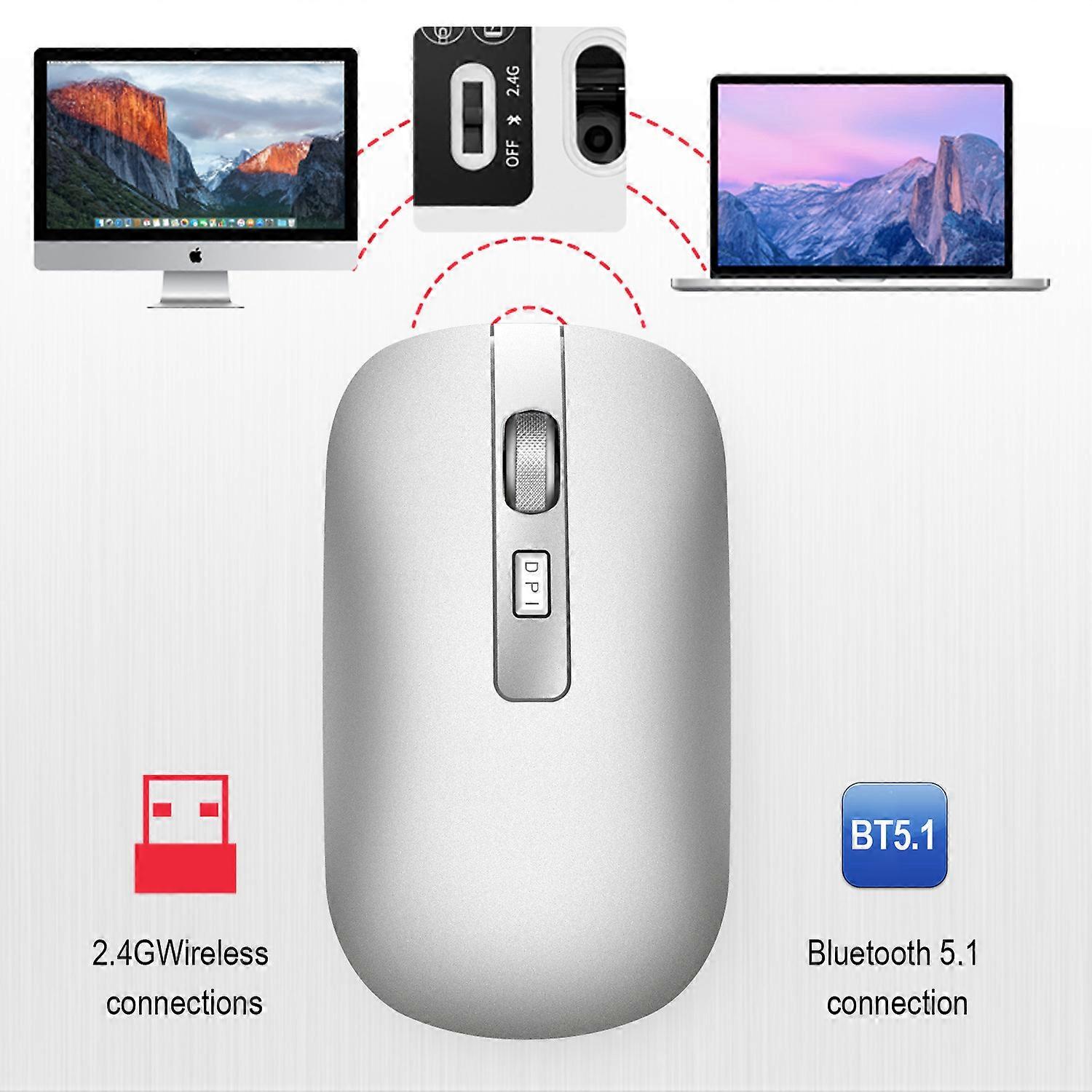 Bluetooth 5.1 Rechargeable Wireless Mouse, Metal Wheel Mute 2.4G Mouse ...