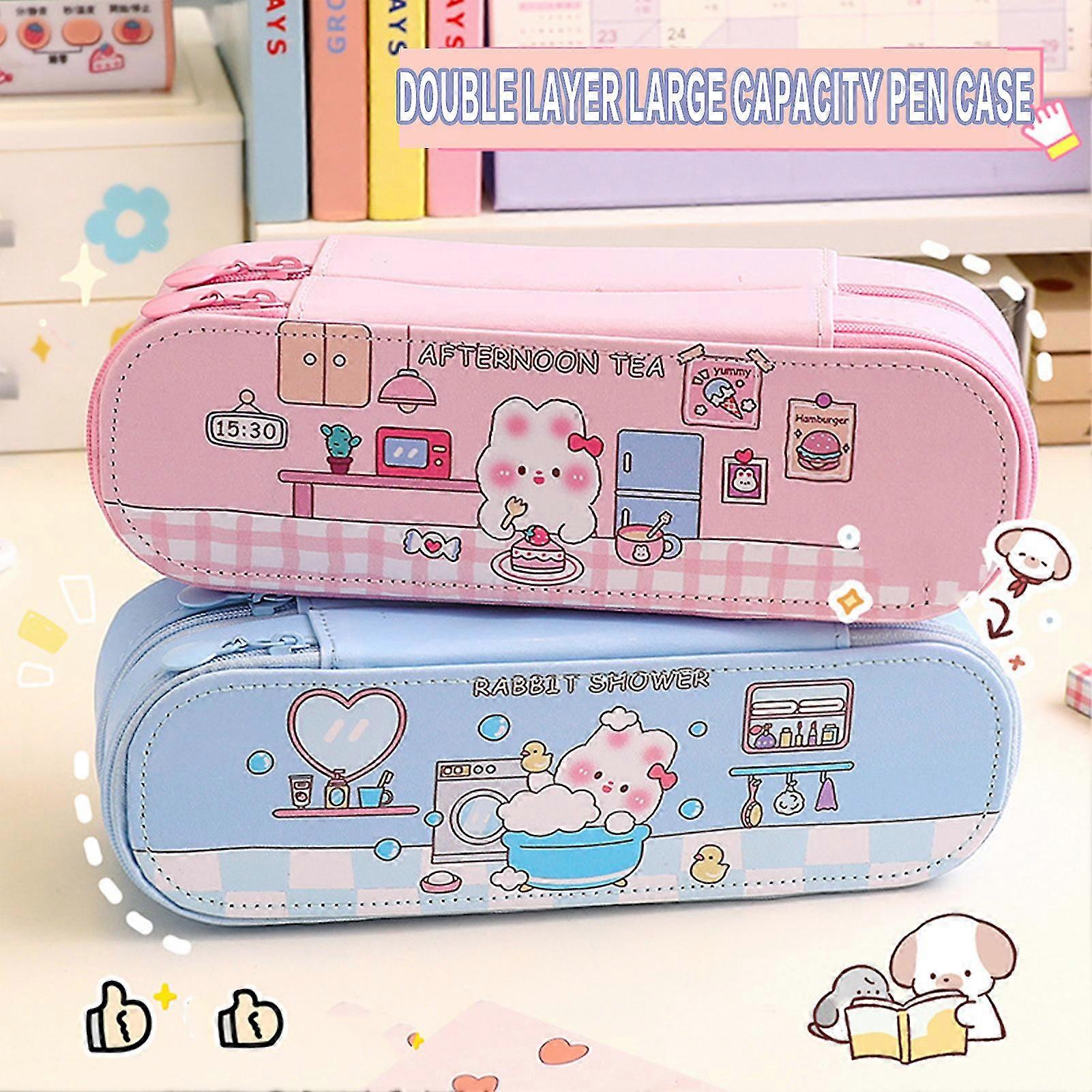 Double Layer Student Pencil Stationery Box Cartoon Cloth Pencil Case ...