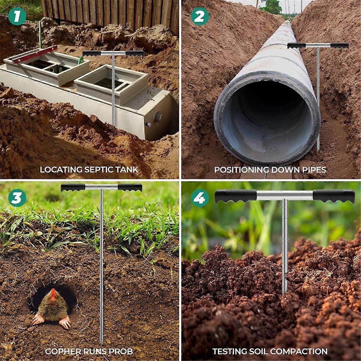 Soil Probe Rod, 32-48 Inch Adjustable Ground Probe Tool with T-Handle ...