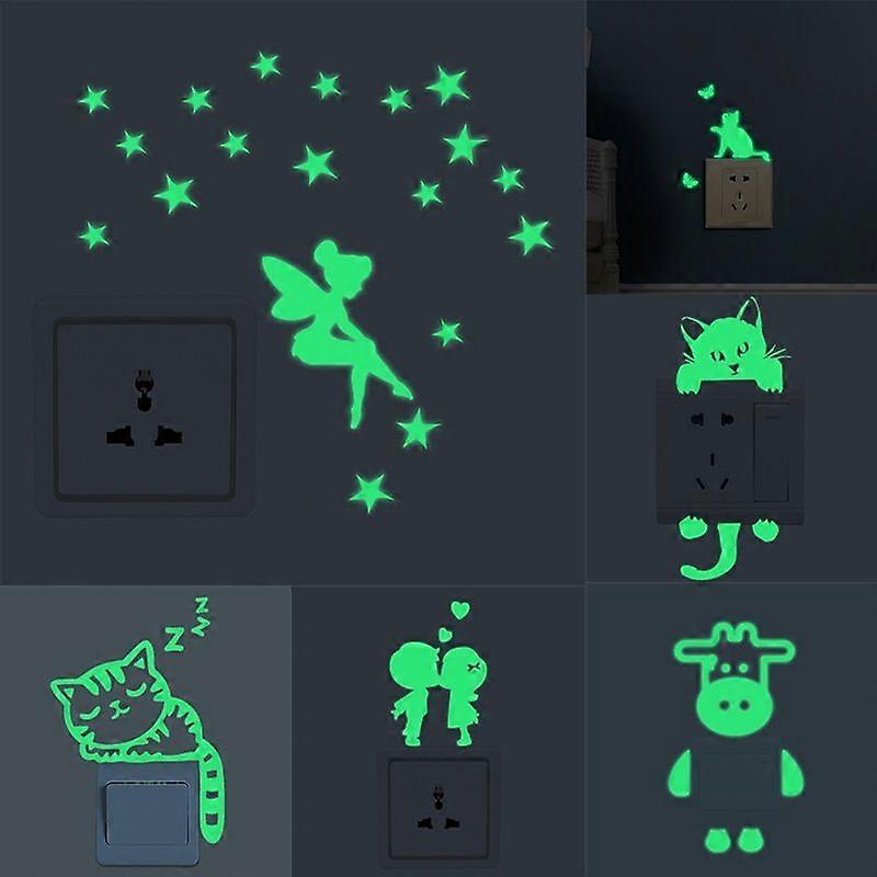 Luminous Cartoon Switch Sticker Glow In The Dark Cat Sticker ...