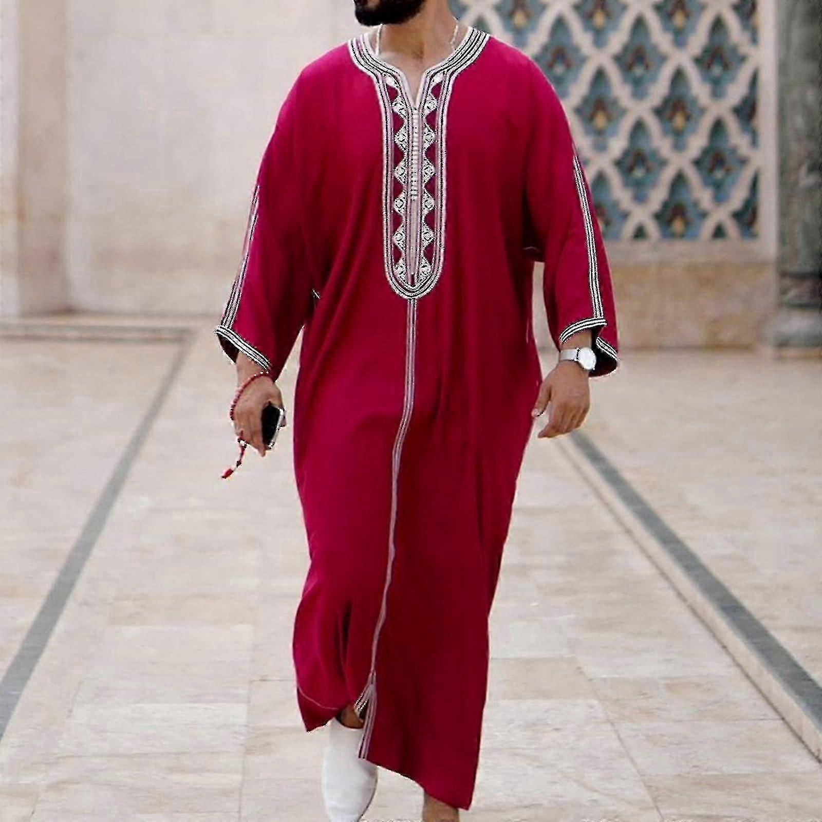 Vintage Patchwork Long Sleeve Kaftan for Men - Islamic Arabic Style Muslim Robes | Fruugo UK
