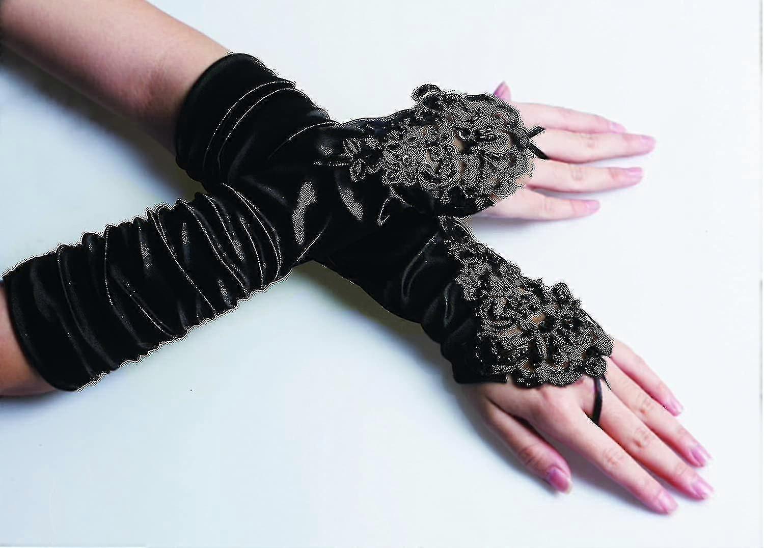 Black Gloves Long Gloves 1920s Accessories Costume Fingerless Gloves ...