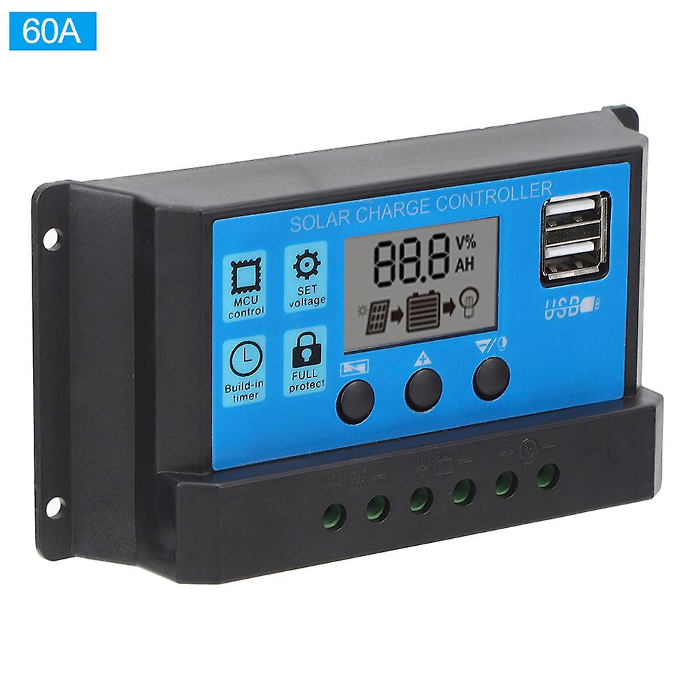 60A Solar Charge Controller LCD Dual USB PWM Cell Panel Regulator 12V 24V with Load Automatic ...
