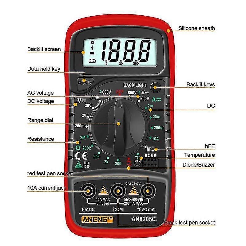 An8205c Digital Multimeter Ac/dc Ammeter Test Voltage Current ...