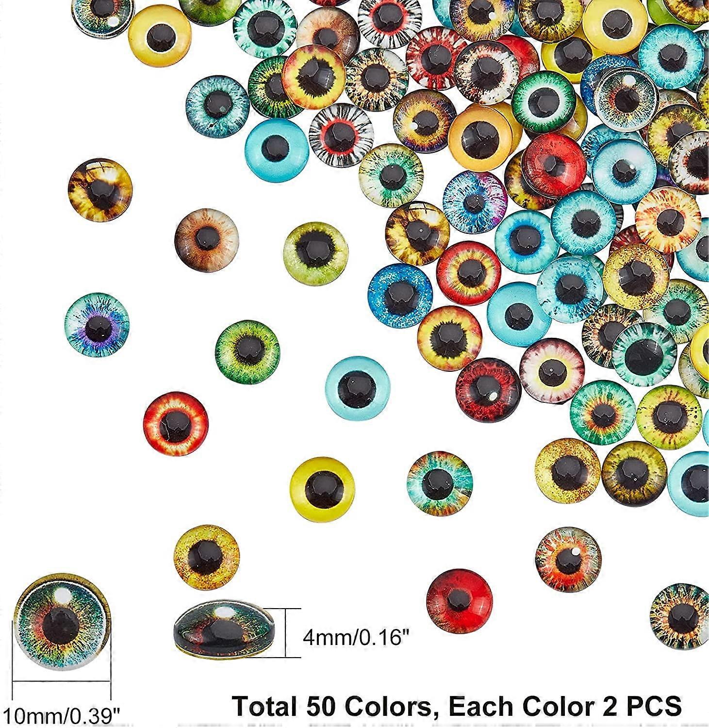 200pcs 50 Colors Doll Eyes Glass Cabochon 10mm Glass Dragon Eye Dome Evil Eye Cat Owl Animal ...