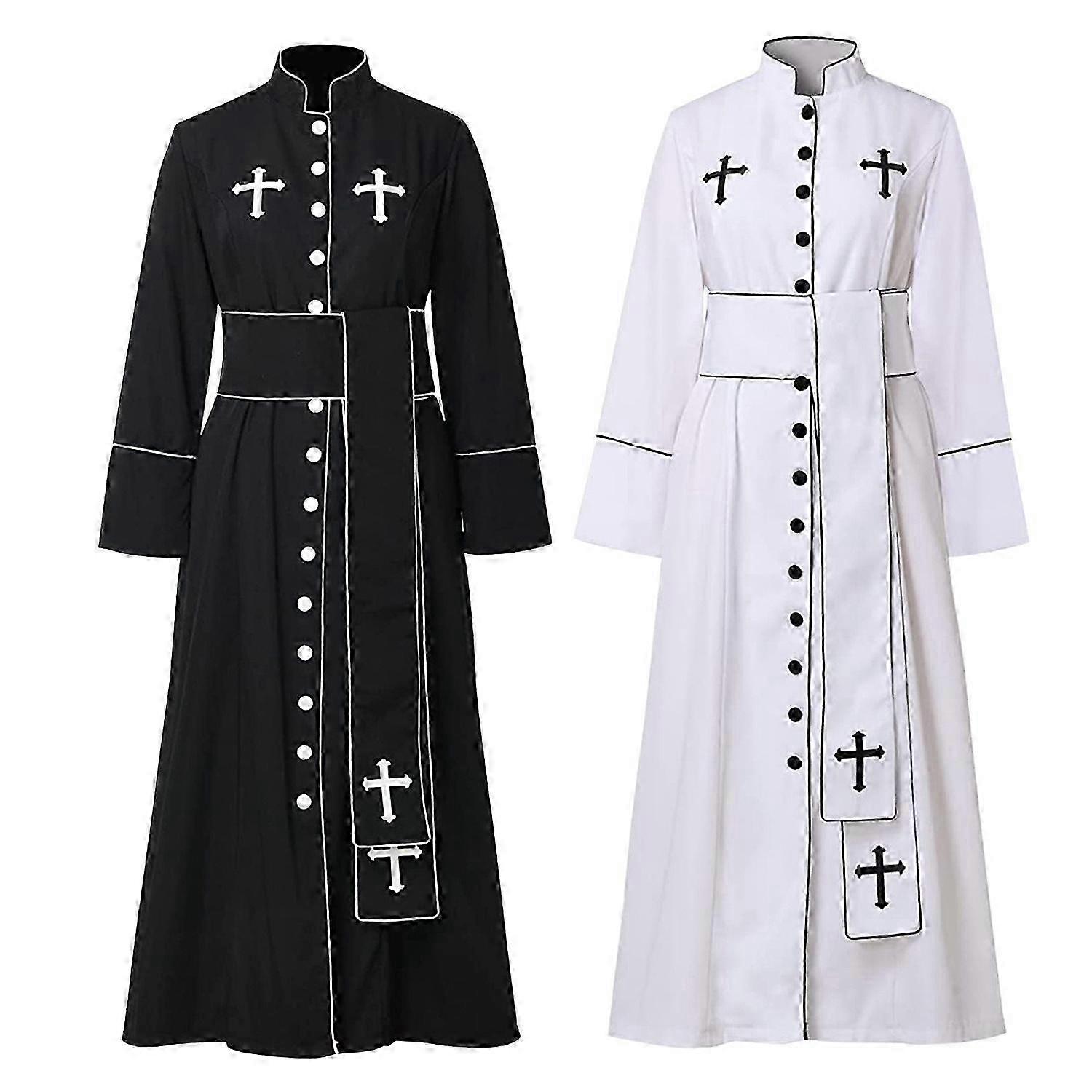 2024 Men's Priest Costume Pastor Robe Roman Cassock With Stand Collar ...