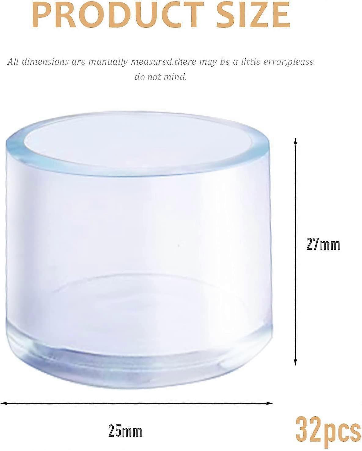 32 Pack 25mm Clear Plastic Round Chair Leg Caps Suitable for round ...