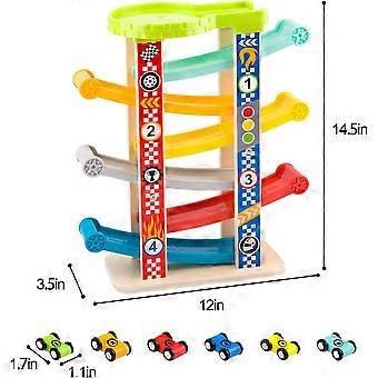 Wooden Car Ramp Racer Toy, Toddler Race Track Toy with 6 Mini Cars and ...