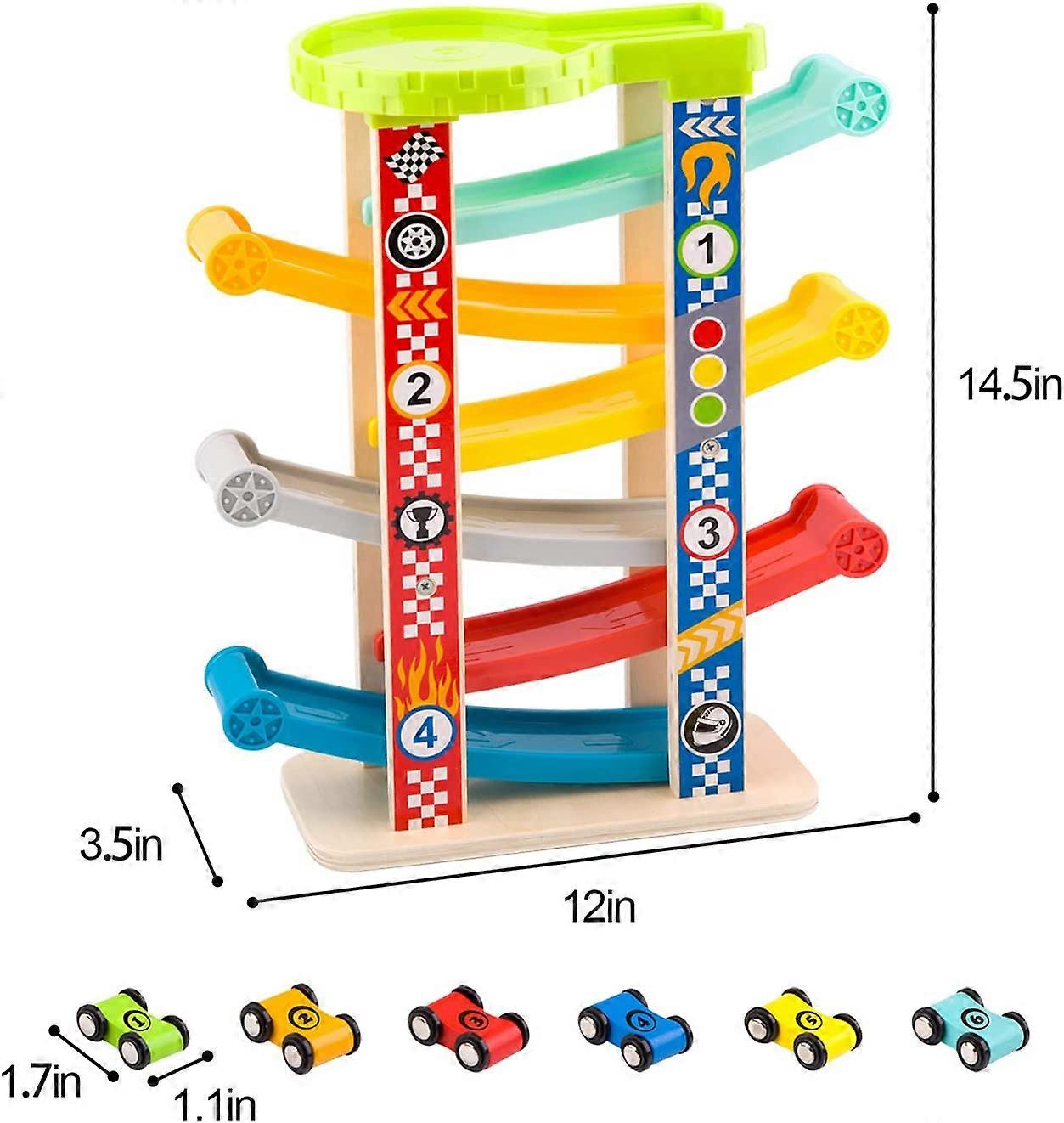 Wooden Car Ramp Racer Toy, Toddler Race Track Toy with 6 Mini Cars and ...