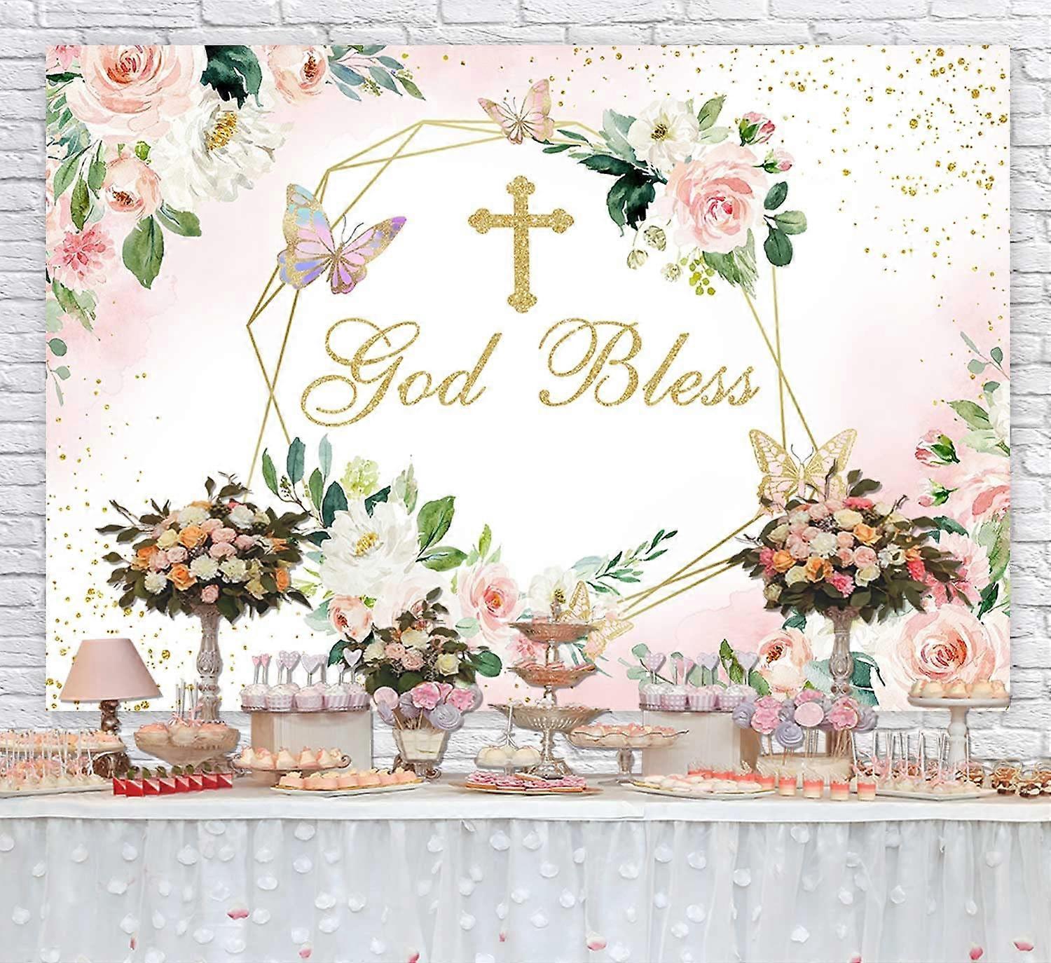God Bless Backdrop for Girl Baptism Party First Holy Communion ...