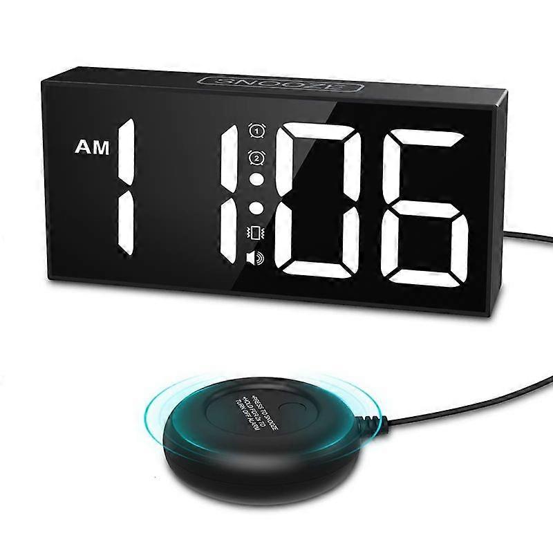 Vibrating Alarm Clock 7.5in Large Display LED Clock Loud Alarm Clock with Bed Shaker for Heavy ...