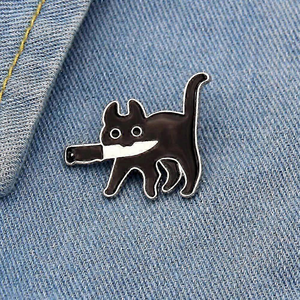 Black Cat Knife Necklace And Knife Brooch, Black Killer Cat Pendant ...