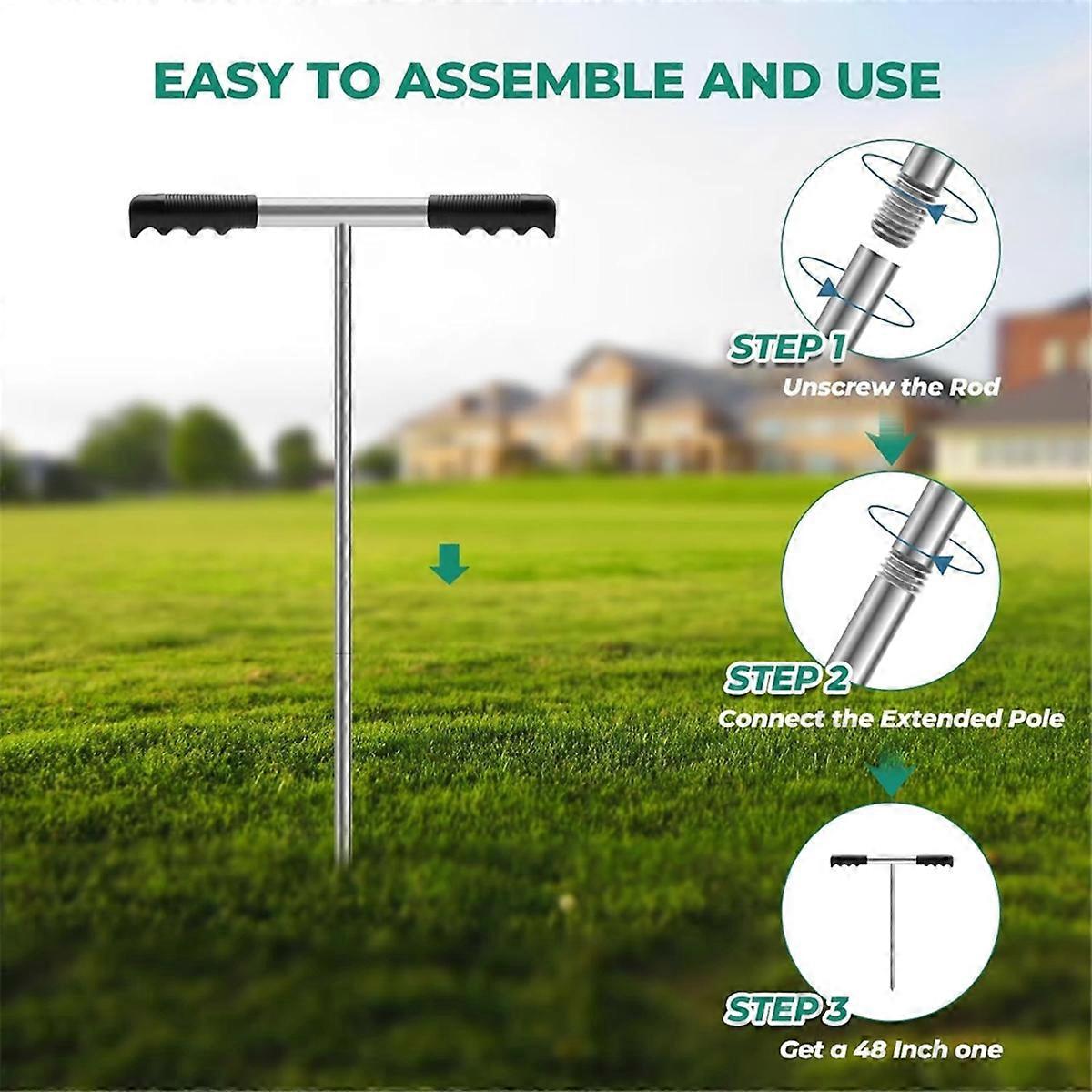 Soil Probe Rod, 32-48 Inch Adjustable Ground Probe Tool with T-Handle ...