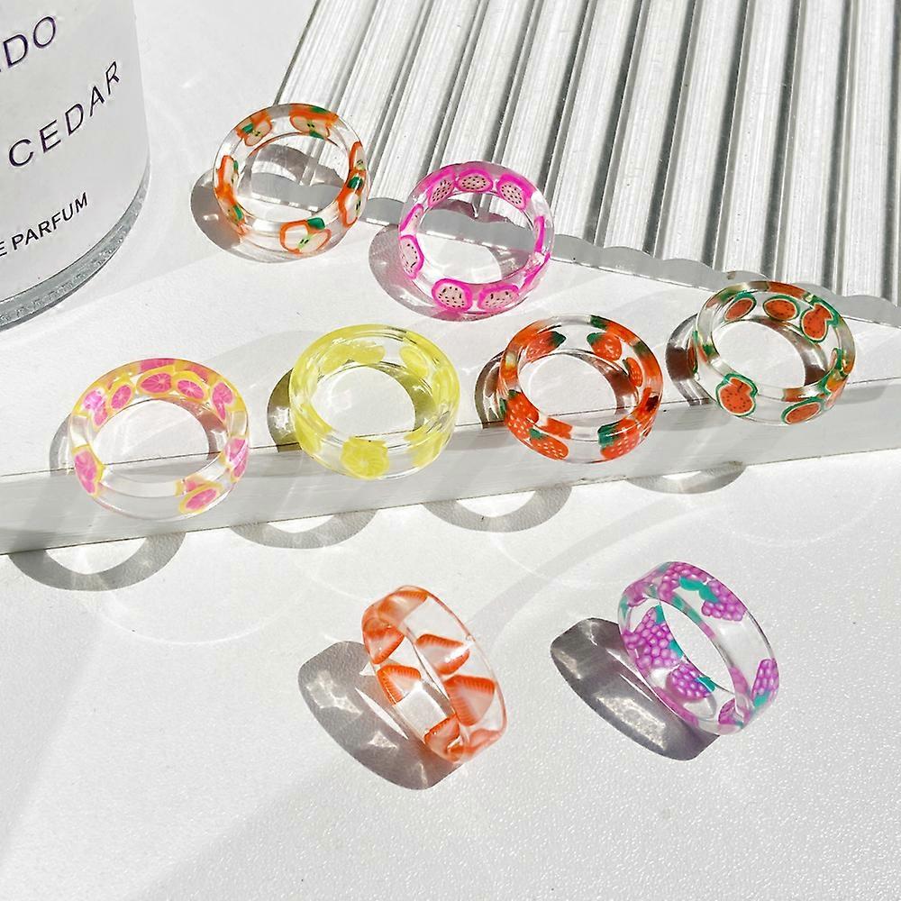 2022 INS Clear Fruit Resin Ring for Woman Korea Cute Colorful Ring Set ...