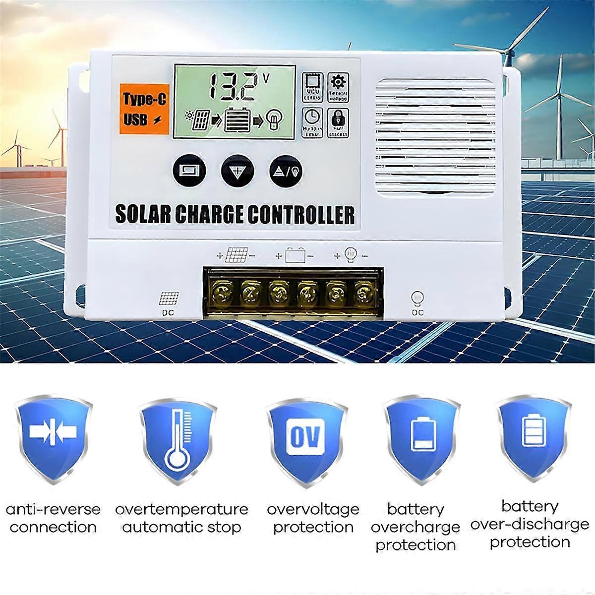 12/24V 30A PWM Solar Charge Controller, Solar Panel Regulator with LCD Display for Lithium and ...