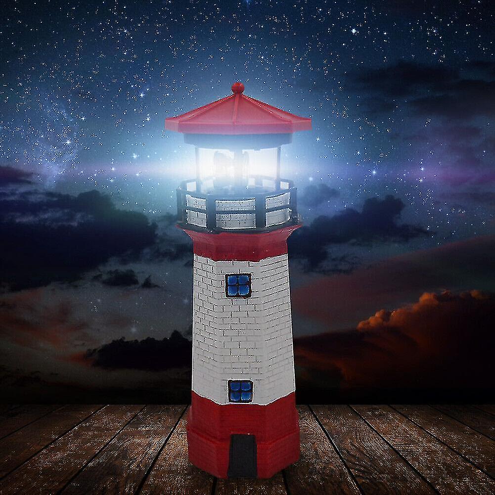 Led Solar Lighthouse Sensor Beacon Rotating Lamp Statue Garden Outdoor ...