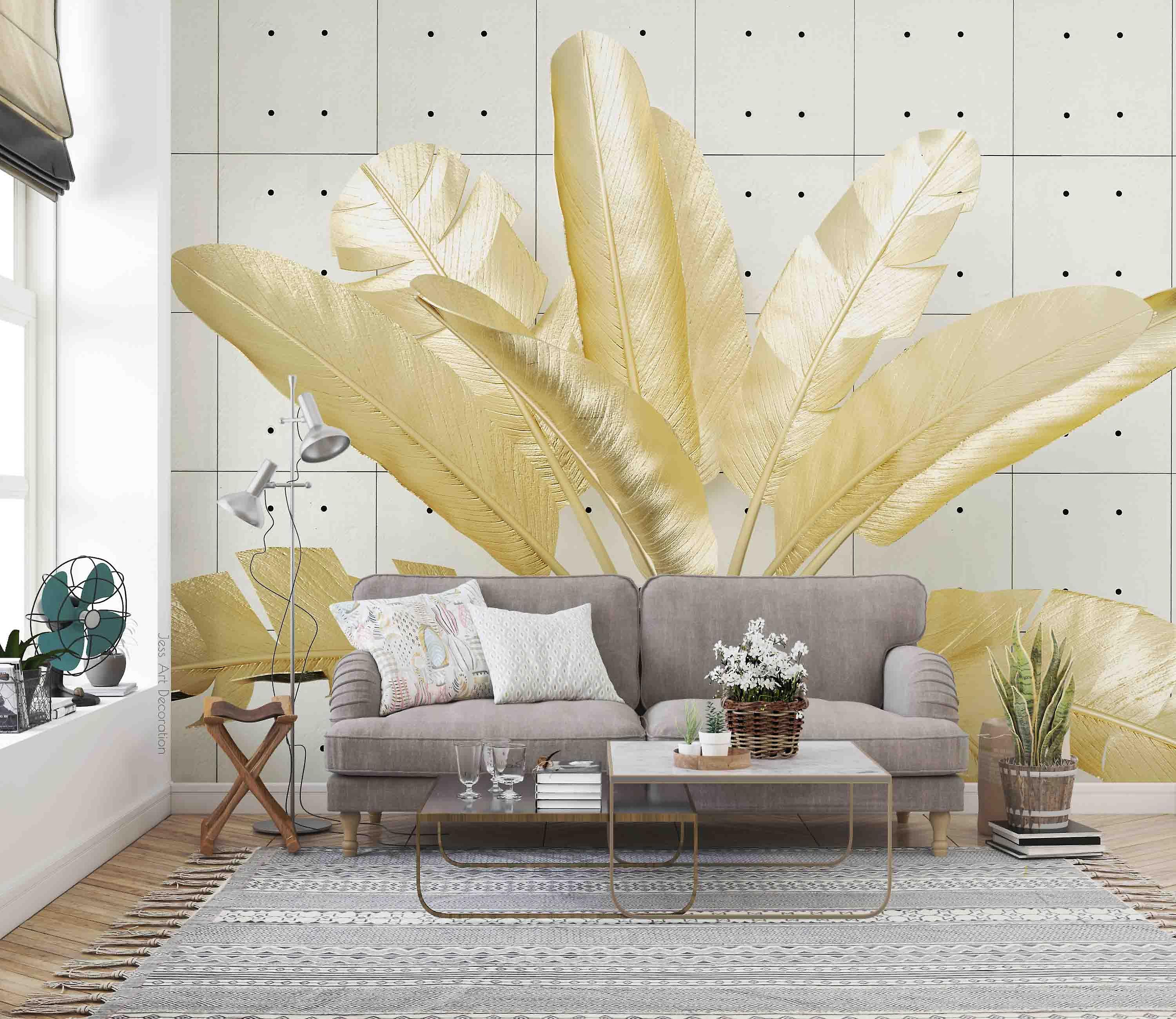 3D Relief Tile Gold Banana Tree Leaf Wall Mural Wallpaper Gd 2779 ...