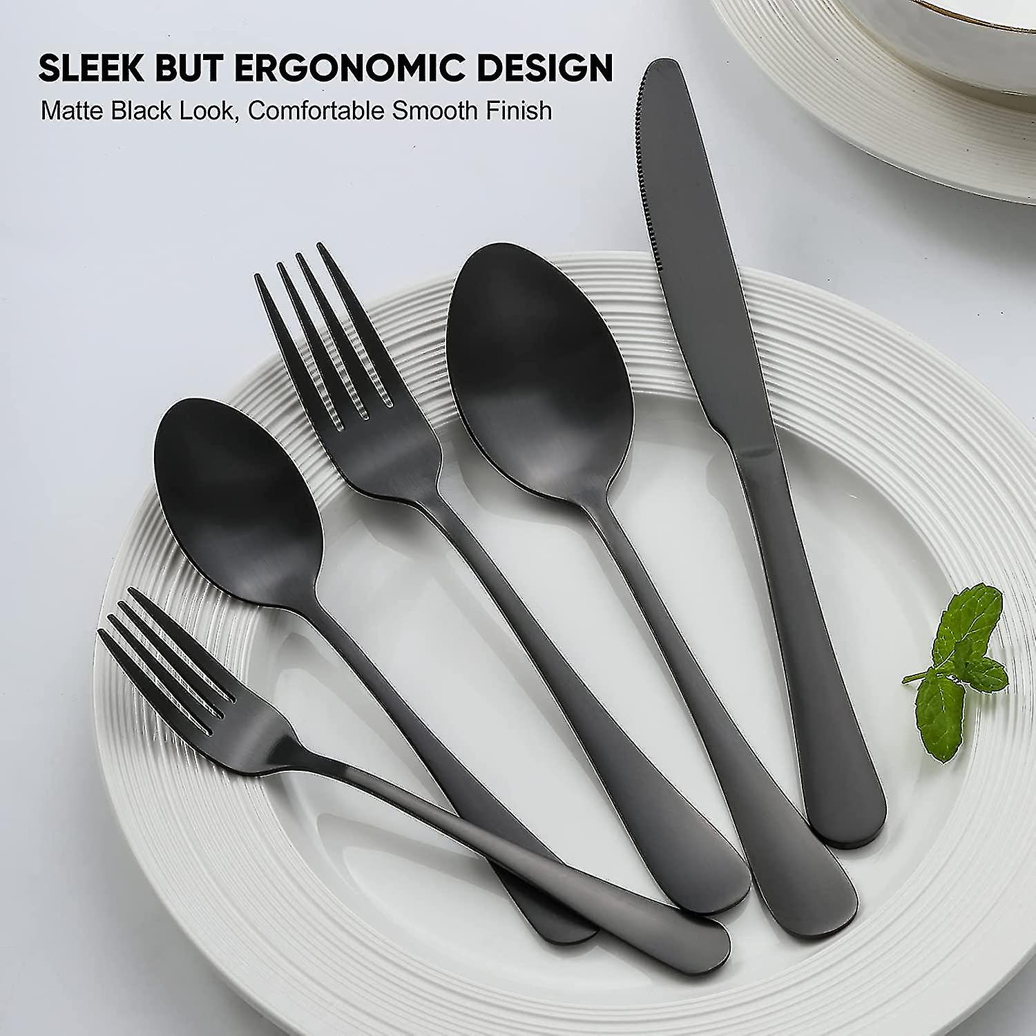 48-piece Matte Black Silverware Set With Steak Knives For 8, Food-grade ...