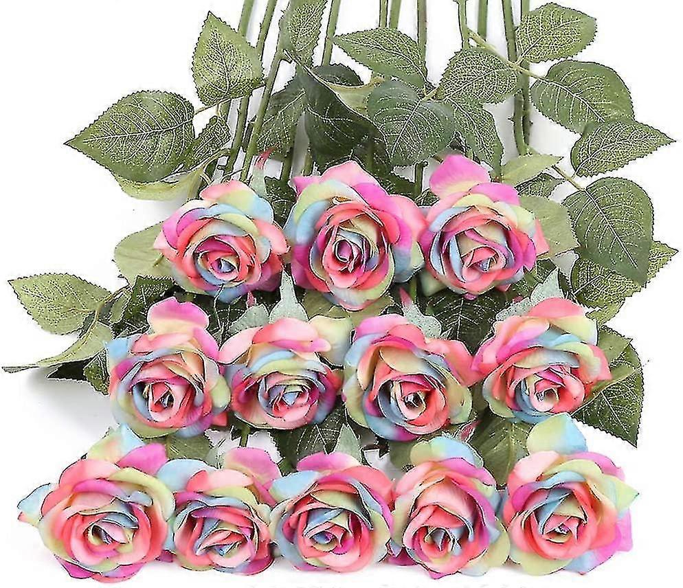 12 Pack Artificial Rainbow Flowers, Rainbow Roses Bouquet Fake Rainbow ...