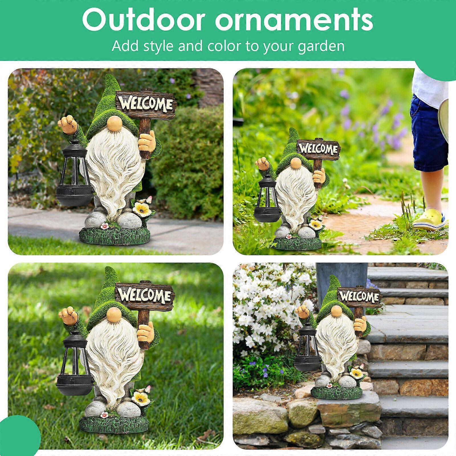 Outdoor Garden Resin Dwarf Statue Lighting Guide Solar Led Lantern ...