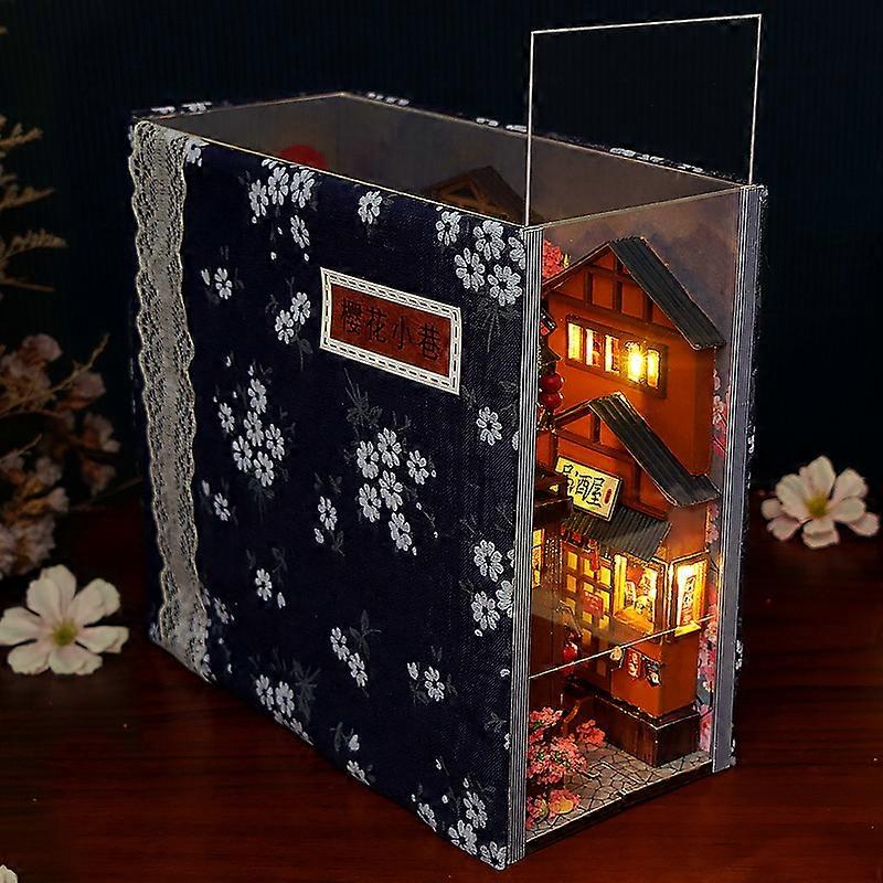 DIY Book Nook Shelf Insert Kits Miniature Dollhouse with Furniture Room Box Cherry Blossoms ...