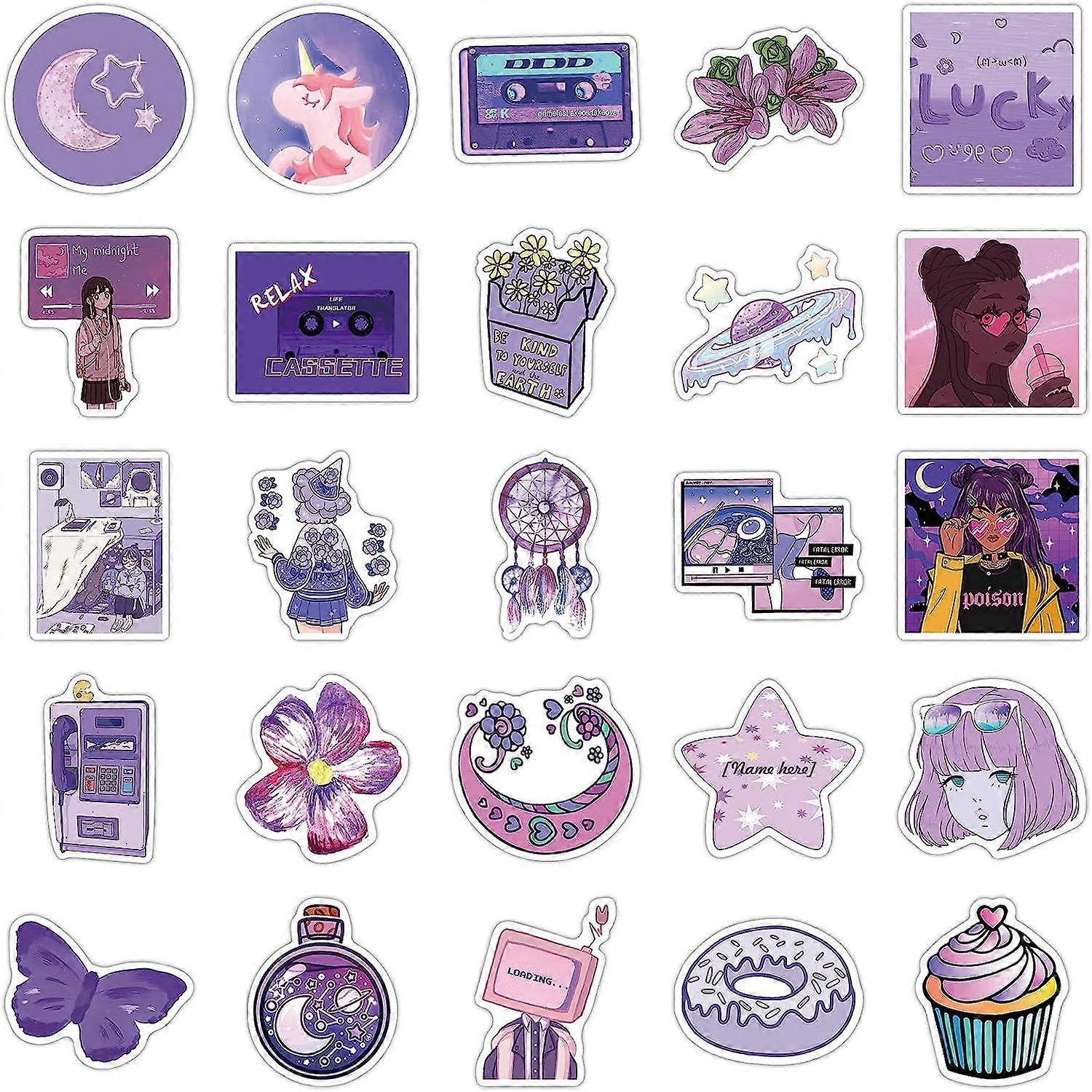 50 PCS Cute Purple Stickers for Water Bottles, Sticker Packs Set, Cute ...