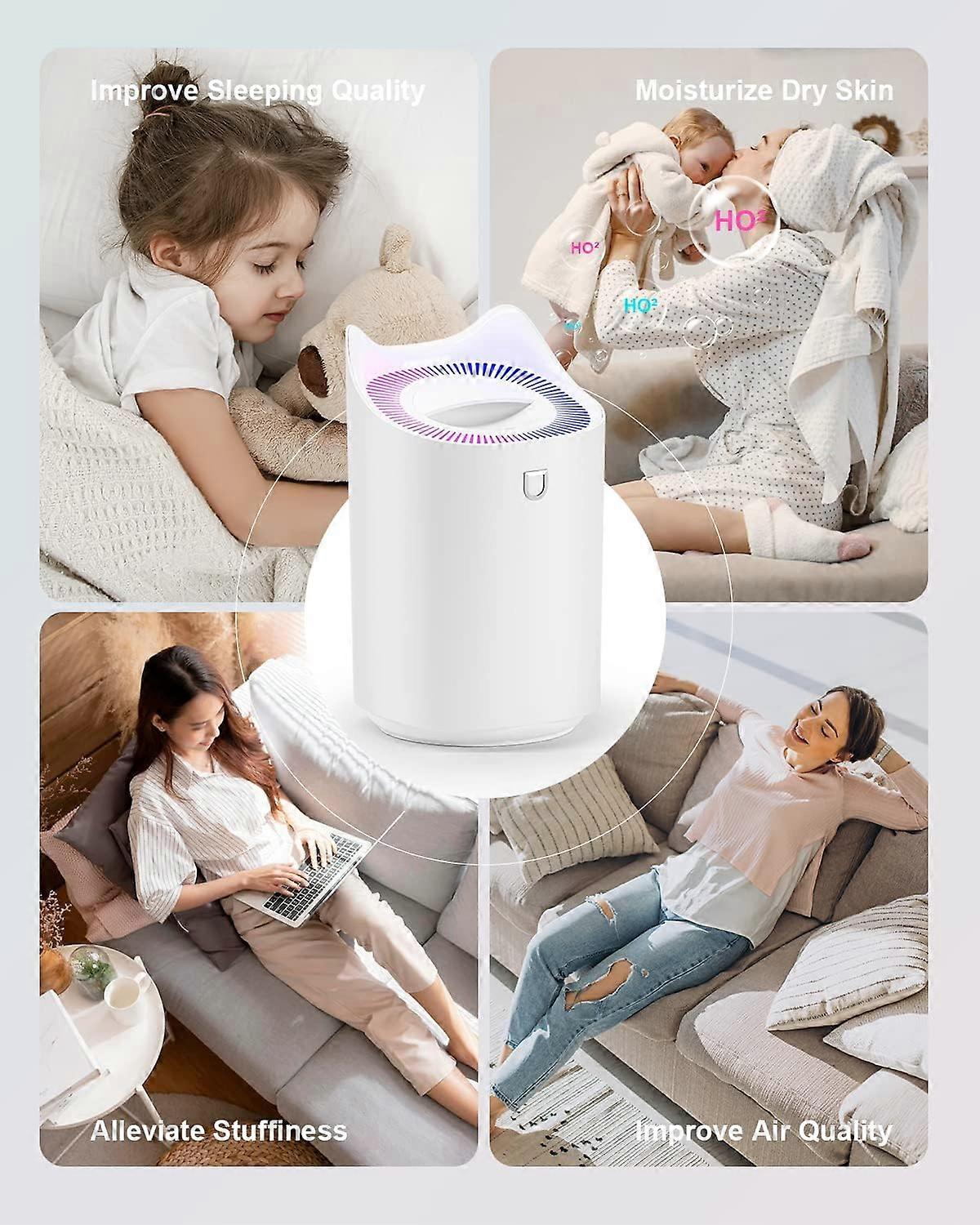 3L Humidifier, Top-Fill Humidifier for Bedroom with 7 LED Colors and 2 ...