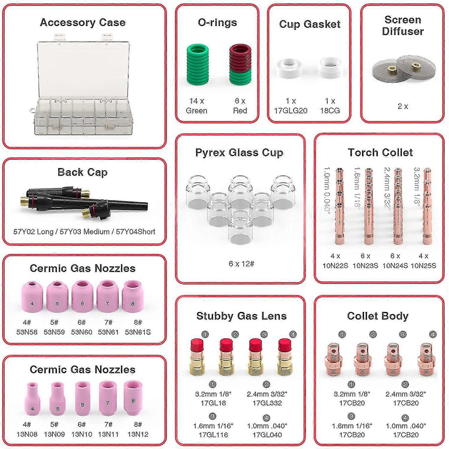71pcs Tig Torch Stubborn Gas Lens 12 Glass Set For Wp-17/18/26 Tig ...