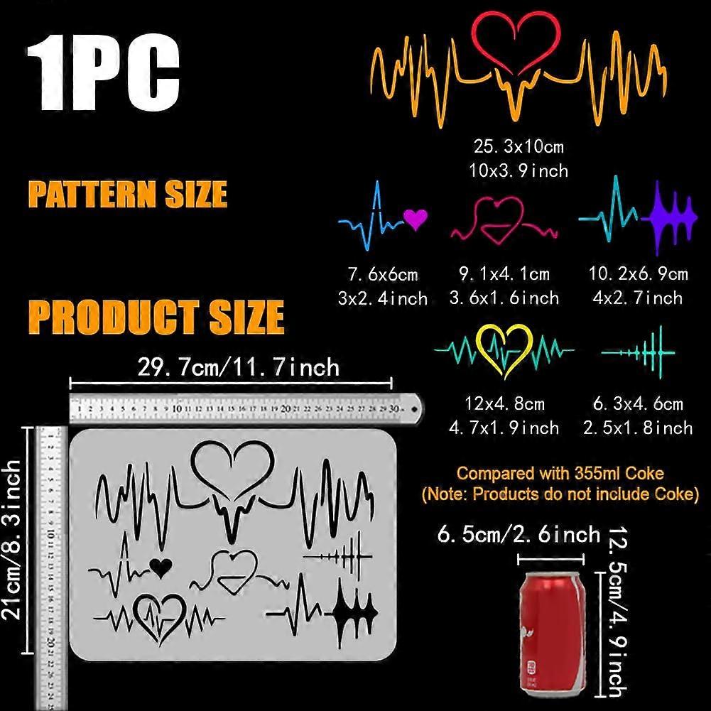 Heartbeat Small Pattern Drawing Stencil 11.7x8.3inch Electrocardiogram ...
