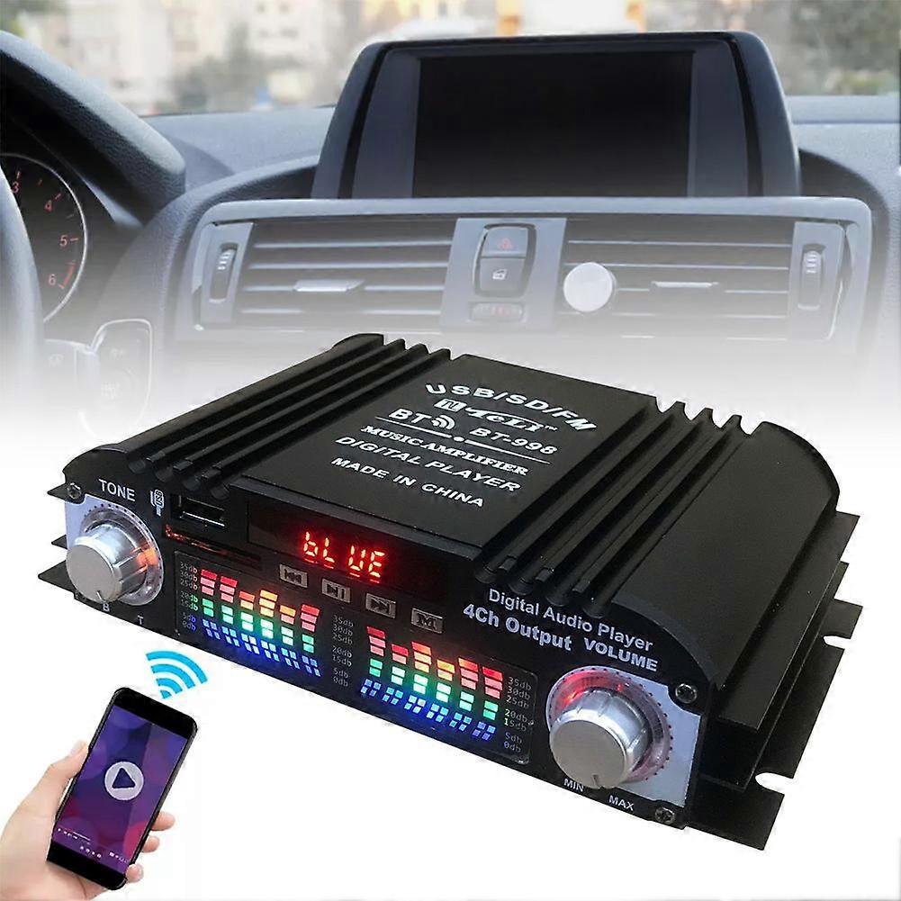 Car 4 Channel HiFi Stereo AMP FM Radio USB Bluetooth Music Amplifier ...