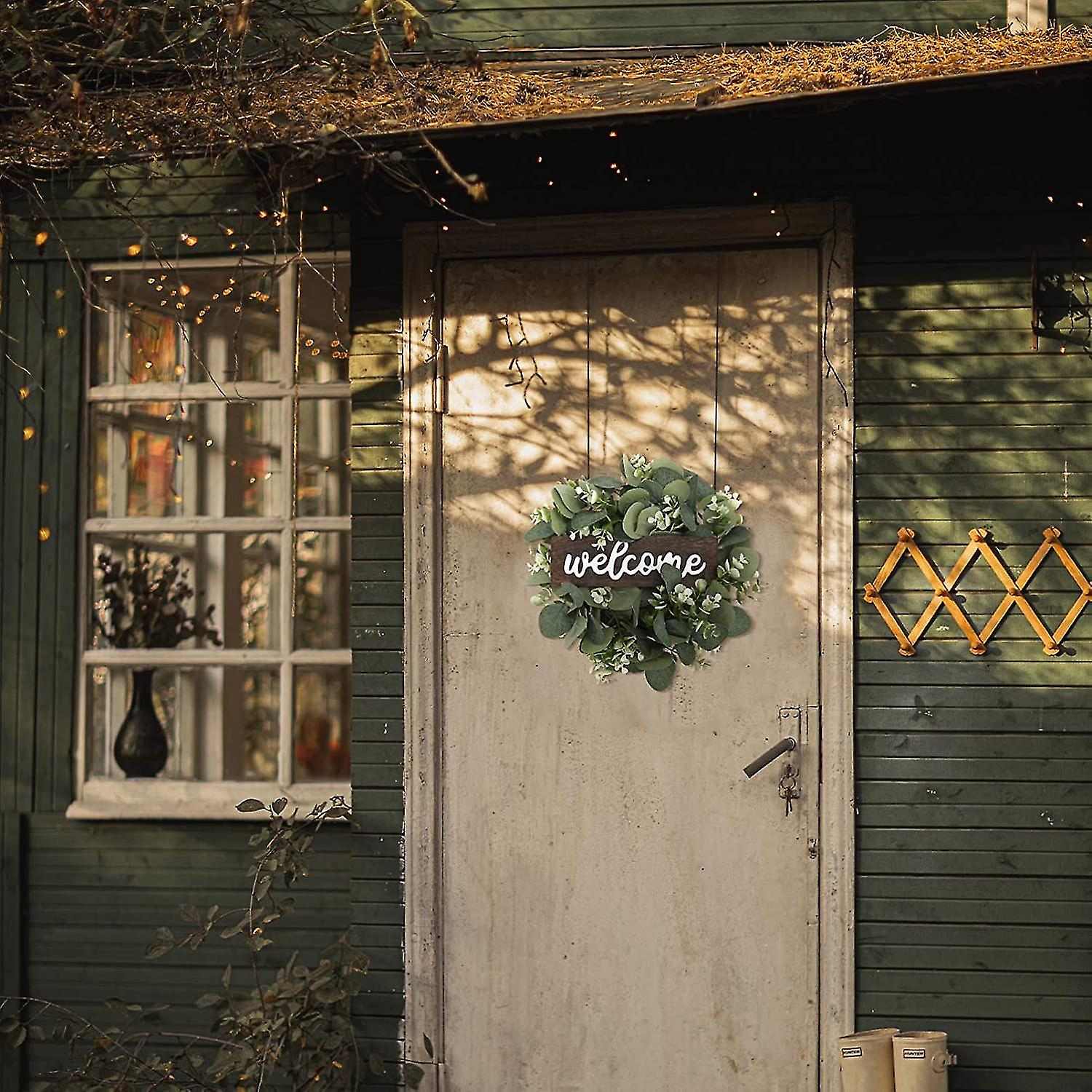 Artificial Eucalyptus Wreath Leaves Branch Garland Welcome Sign Door ...