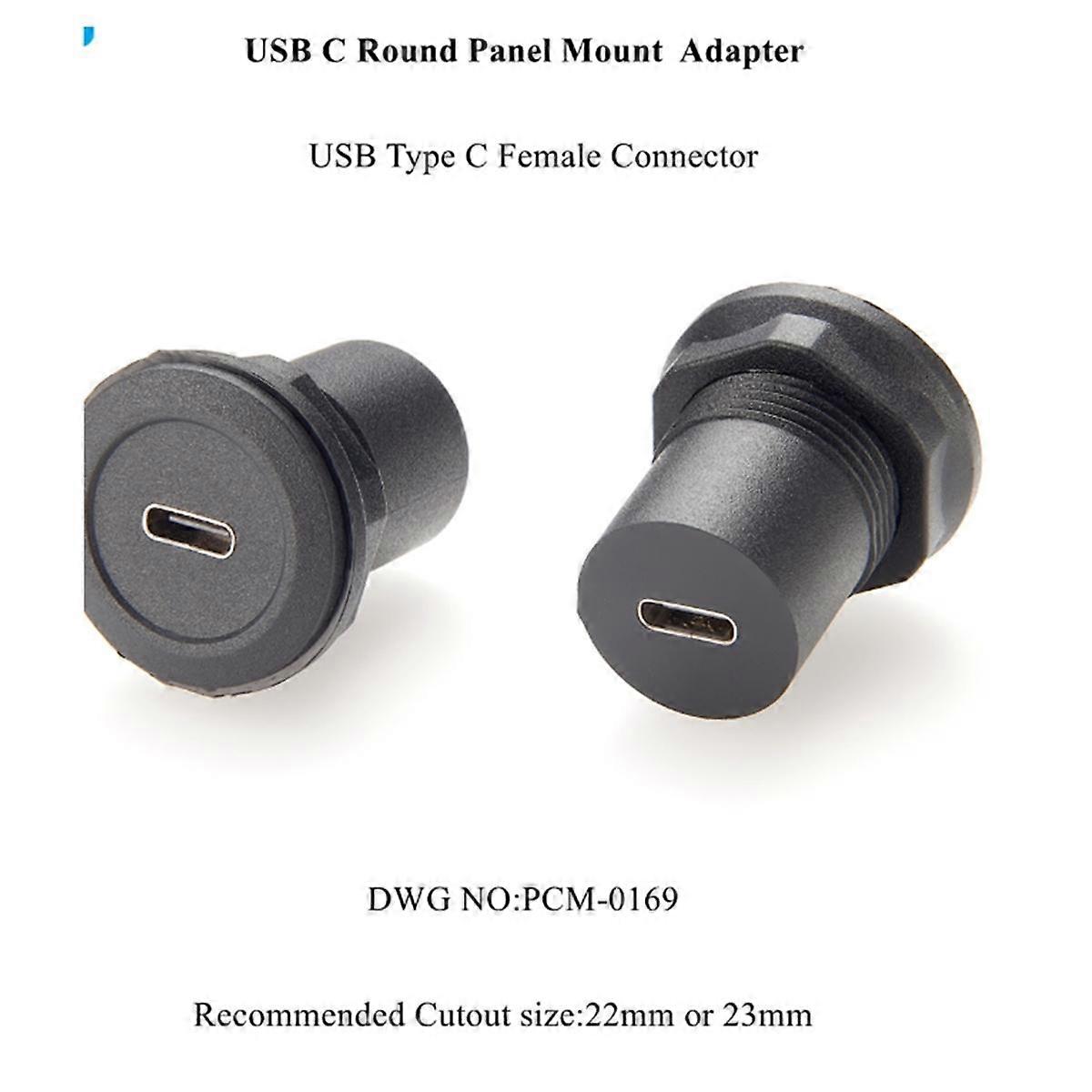 22mm USB Connector USB C Jack to USB C Jack Round Panel Mount Adapter ...