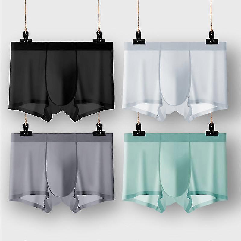 4pcs Men's Traceless Underwear Ice Silk Boxer Brief Sexy See-through ...