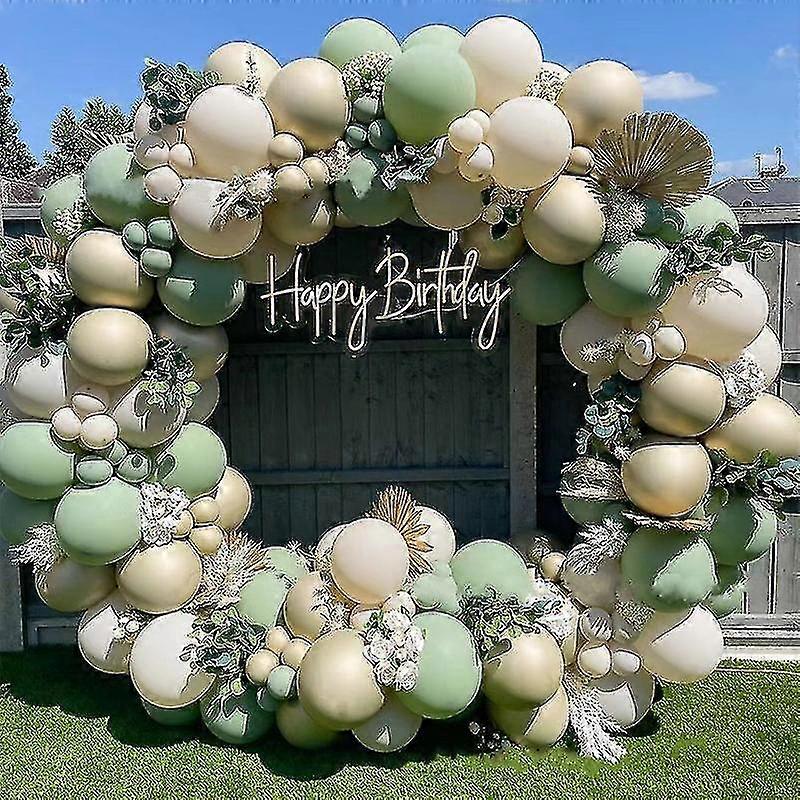 Retro Ivory White Bean Green Latex Balloons Glue Chain Happy Birthday ...