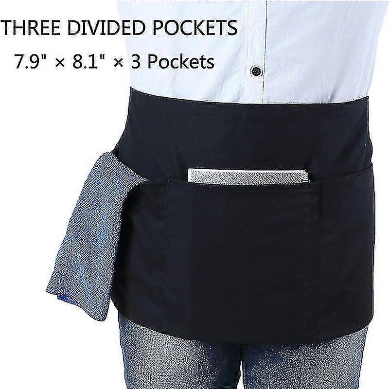 6 Pack Black Waist Aprons With 3 Pockets - Half Aprons For Waitress ...
