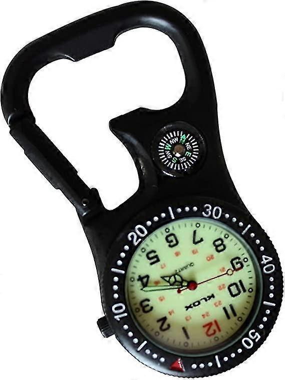 Black Clip-on Carabiner Fob Watch With Compass And Bottle Opener ...