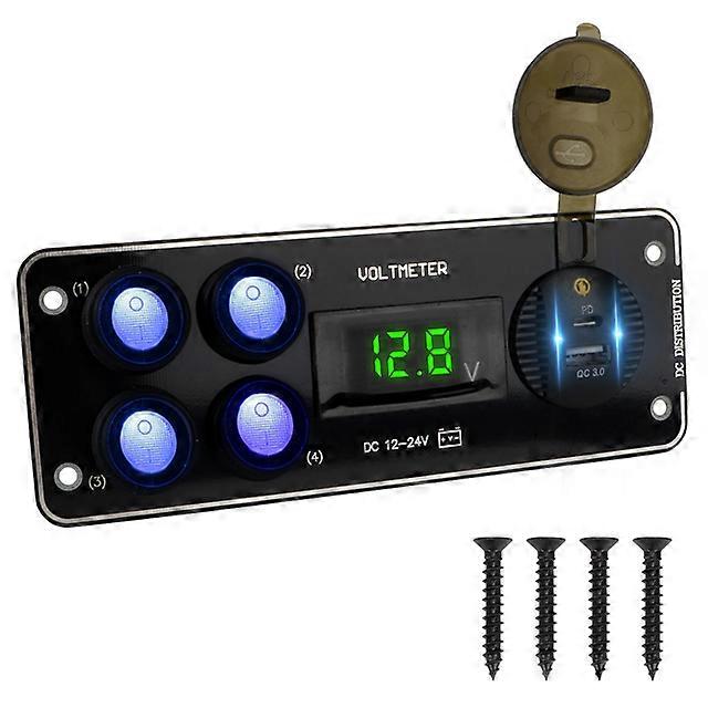 24V 12V 4 Gang Light Toggle Switch Panel Car USB Charger 3.0 Power ...