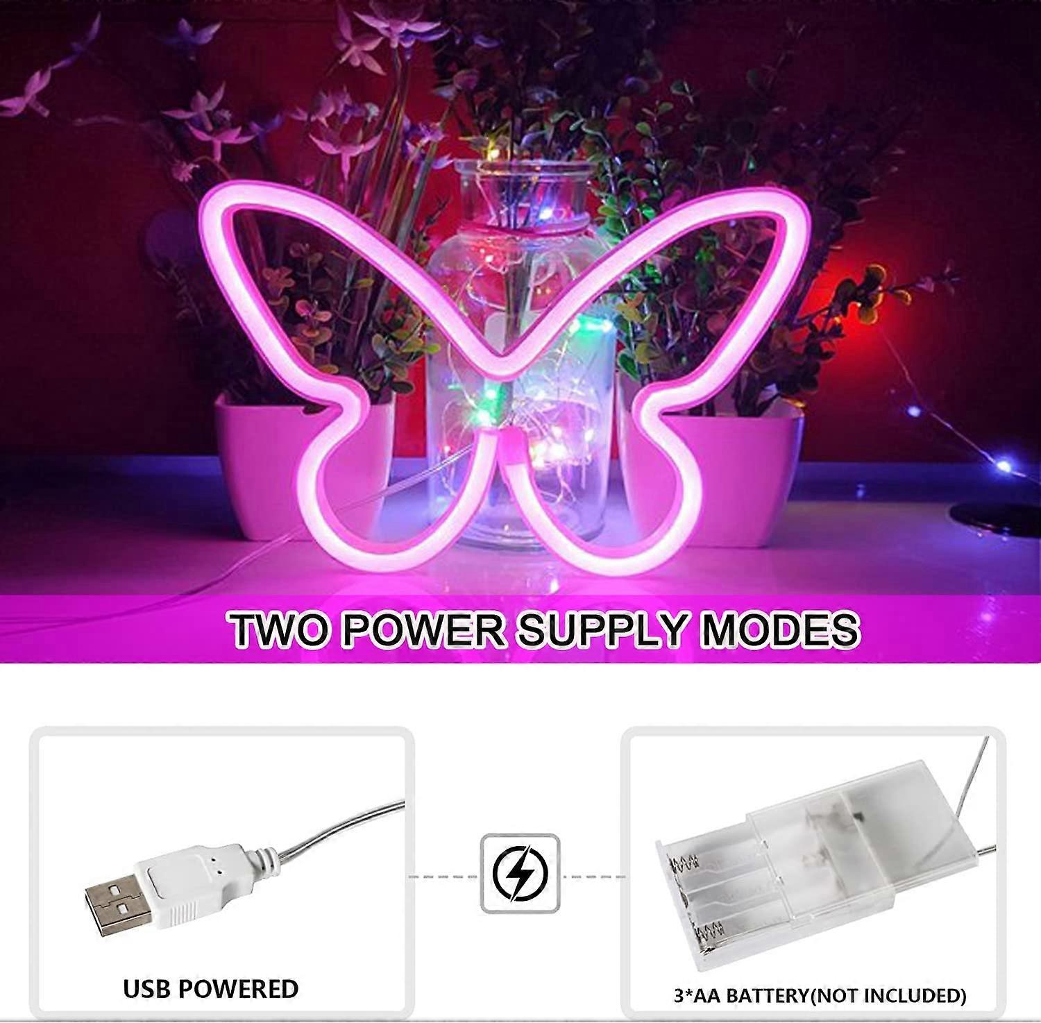 Pink Butterfly Neon Sign, Battery Operated or USB Powered LED Neon ...