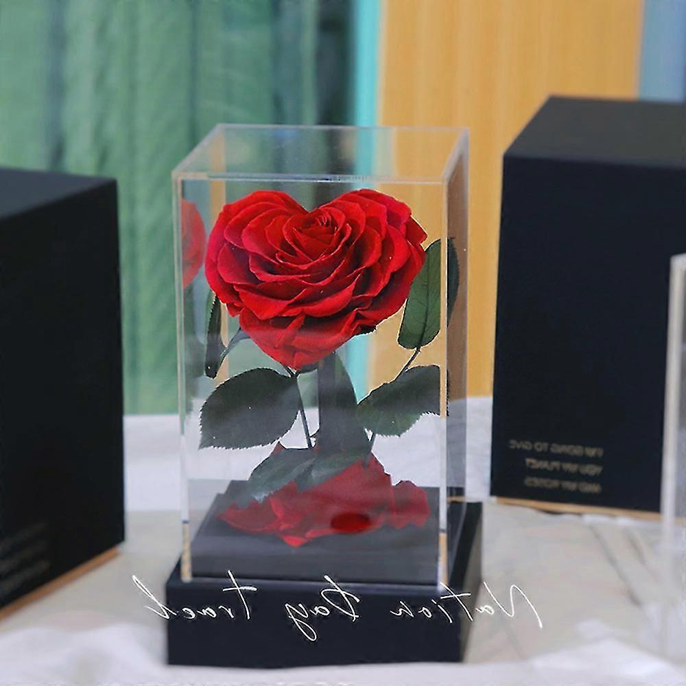 Preserved Real Eternal Heart-shaped Rose In Transparent Acrylic For Her ...