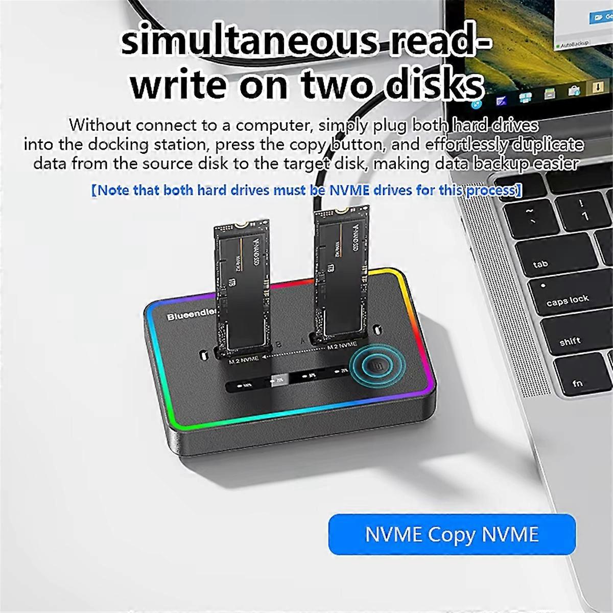 Dual-Bay M.2 NVME SSD Docking Station RGB USB C Type C OFFline Cloner ...