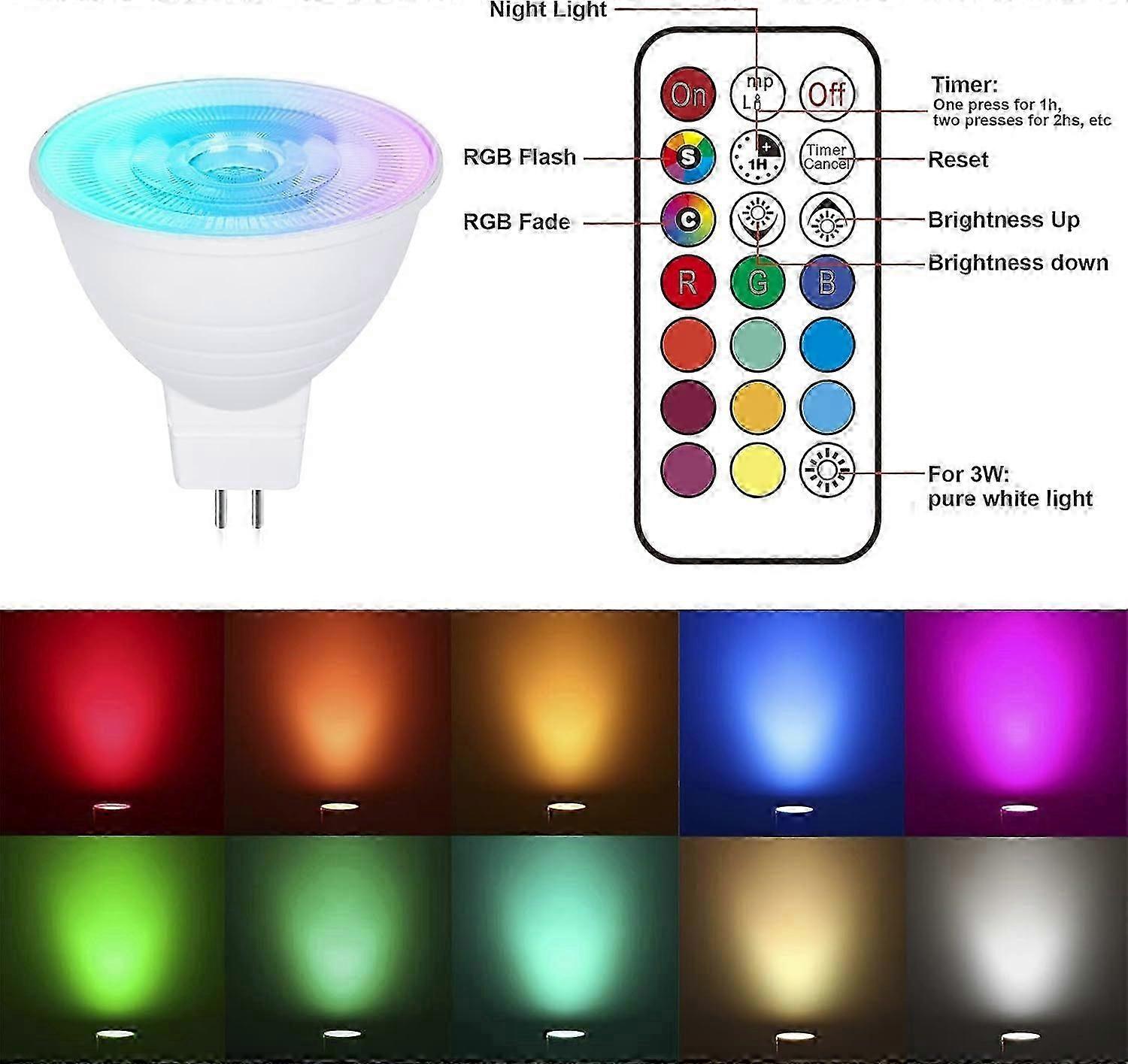 Pack of 4 MR16 3W Color Changing GU5.3 LED Bulbs, AC/DC 220V, Dimmable ...