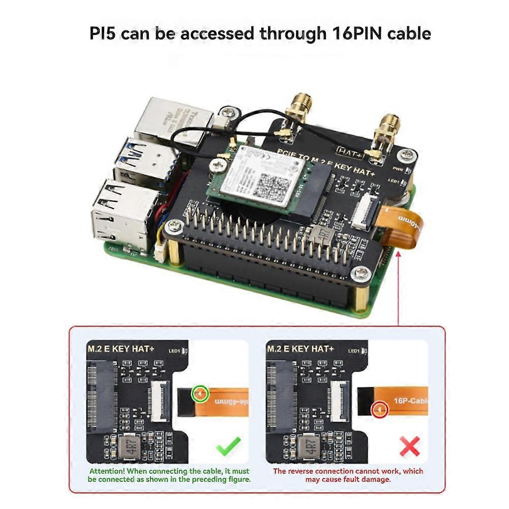 For Raspberry Pi 5 PCIe to M.2 EKEY Adapter Board with 16P Cable SMA ...