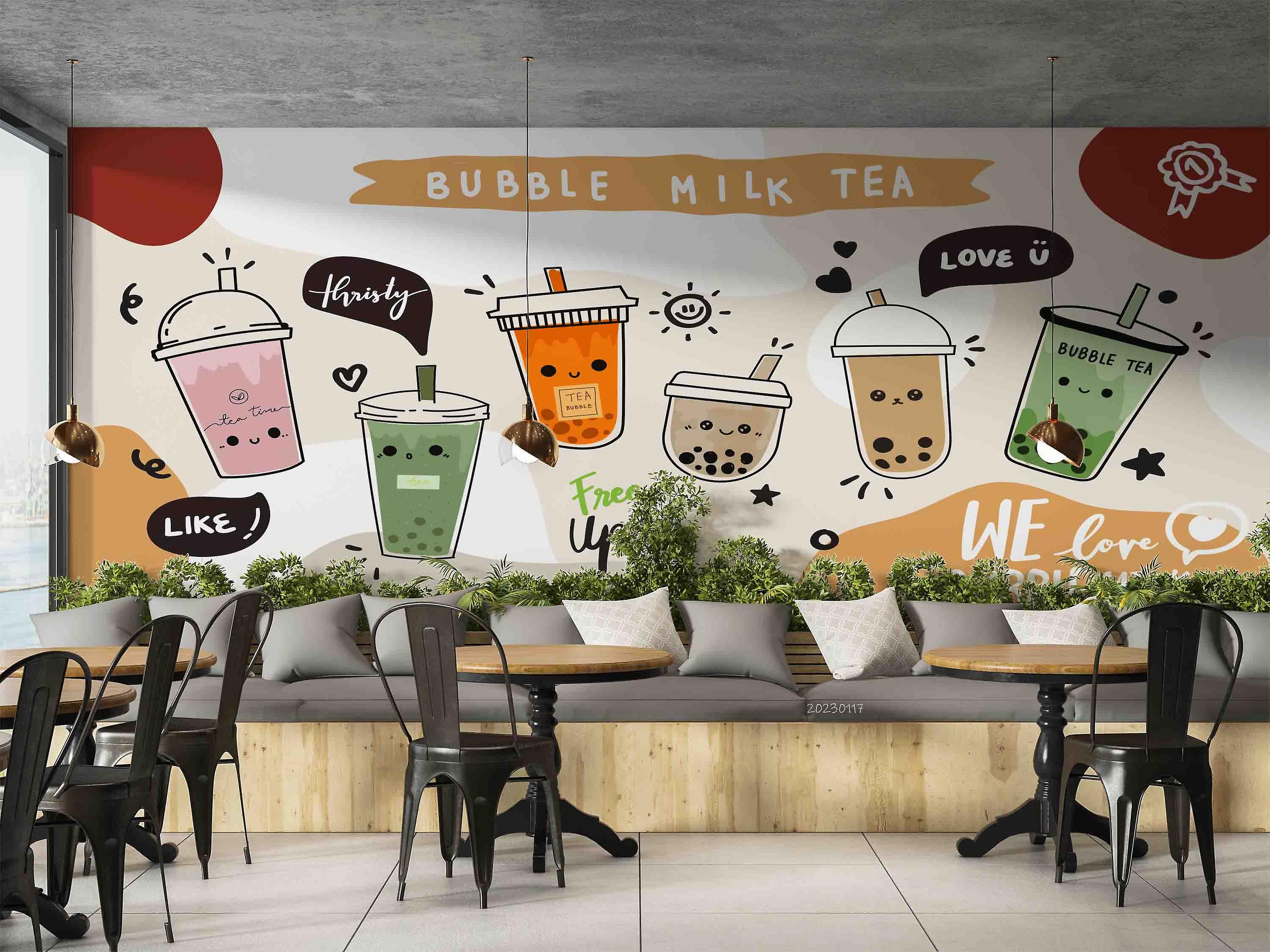 3D Bubble Tea Drink Graffiti Wall Mural Wallpaper Gd 1619 | Fruugo US