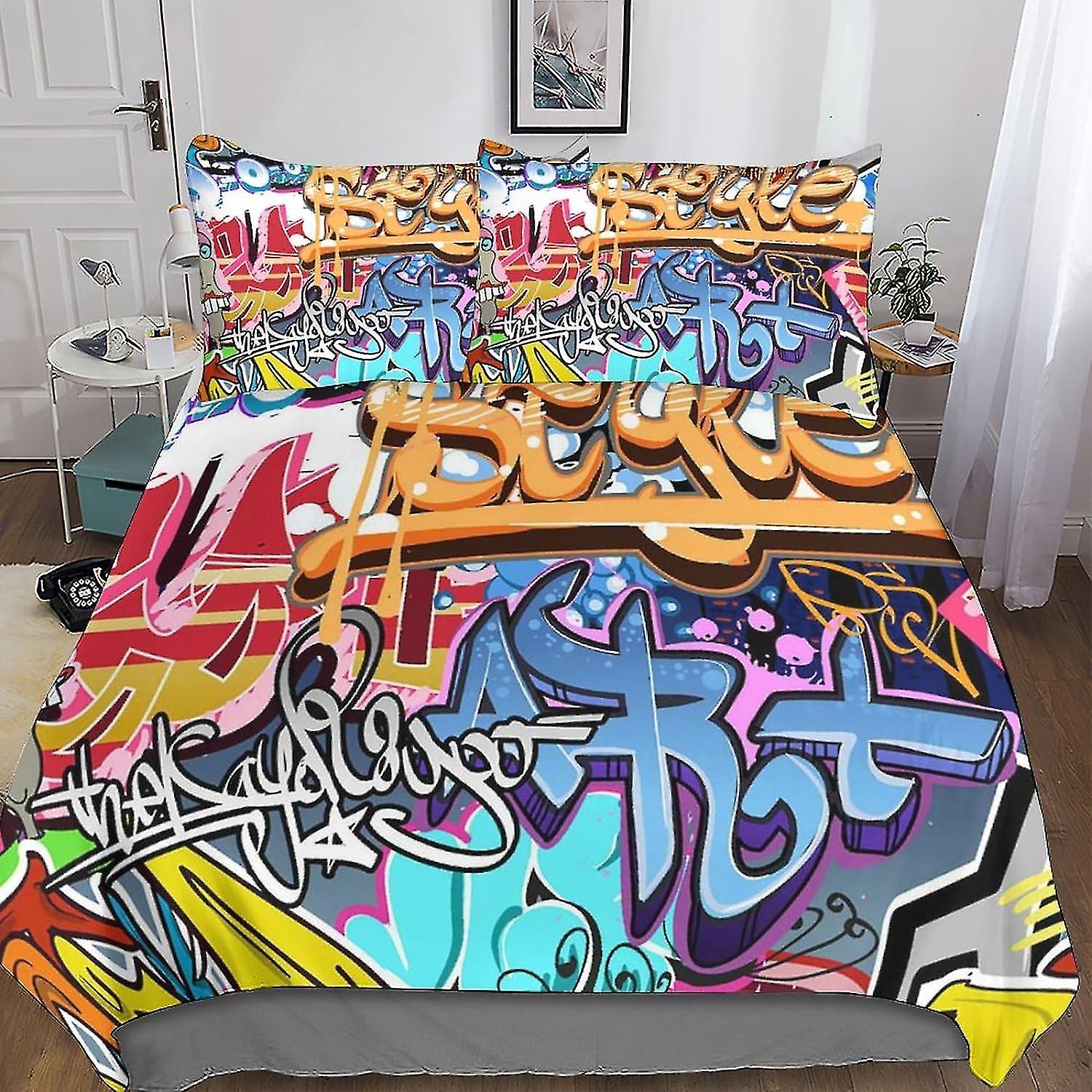 Graffiti D Duvet Cover Set Layered Text for Kids Adults Printed Duvet ...