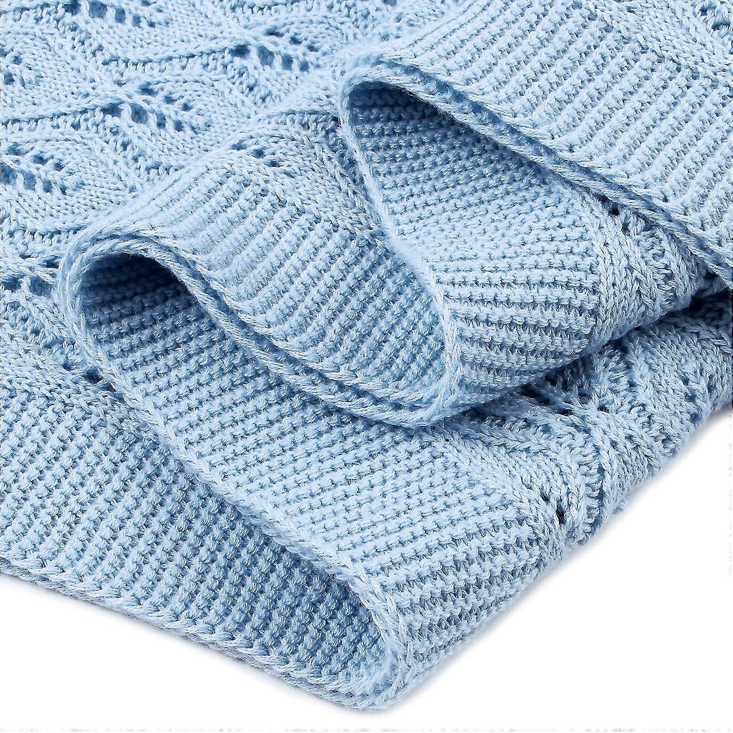 Babyfilt i bomull / Mysig filt / Stickad filt, 100 cm x 80 cm (blå ...