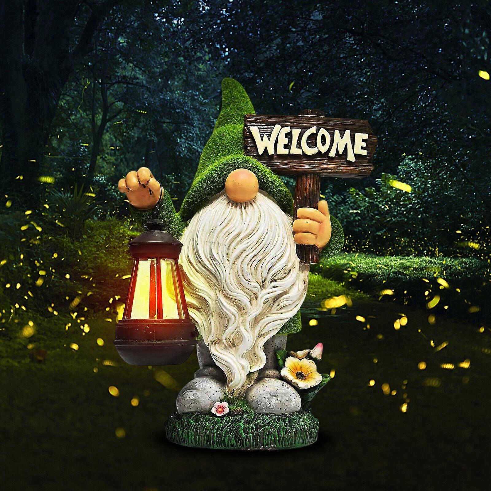Outdoor Garden Resin Dwarf Statue Lighting Guide Solar Led Lantern ...