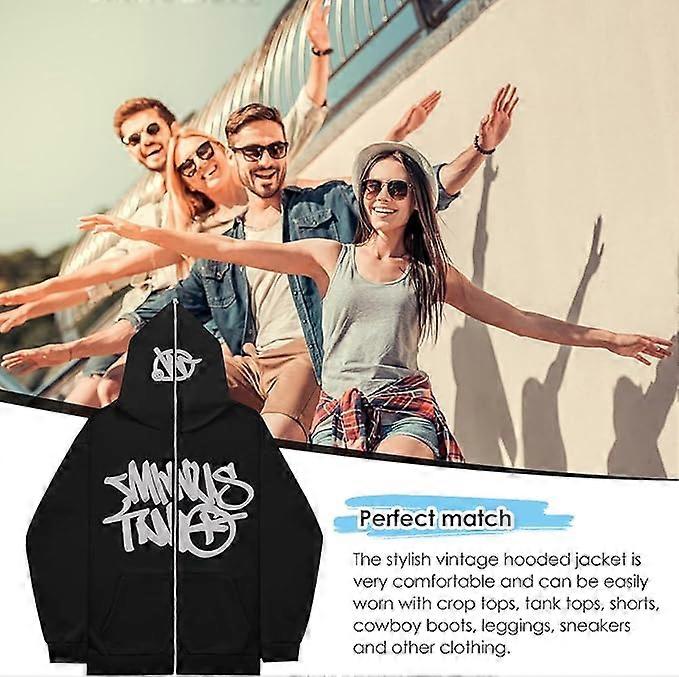 Men's Minus-Two Zip Hoodie, Y2K Hip Hop Streetwear Casual Jacket ...