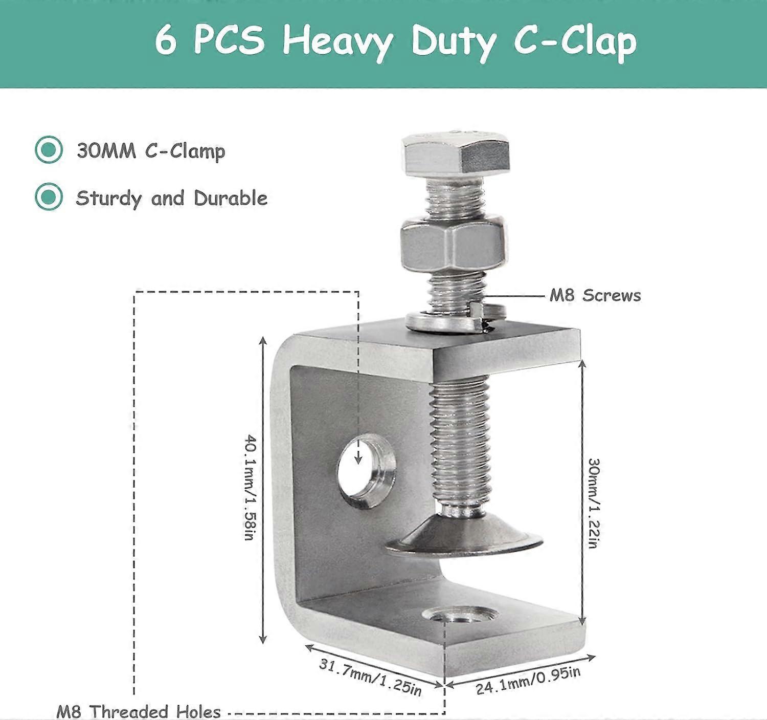 6PCS Stainless Steel C Clamp, Adjustable Heavy Duty U-Shaped Clamps ...