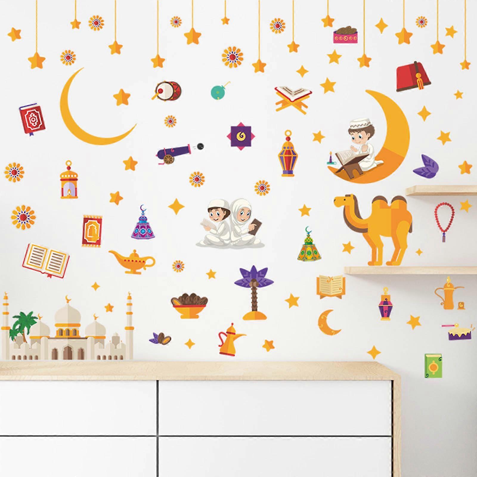 Eid Mubarak Wall Stickers 4 Sheets Moon Star Castle for Camel Window ...