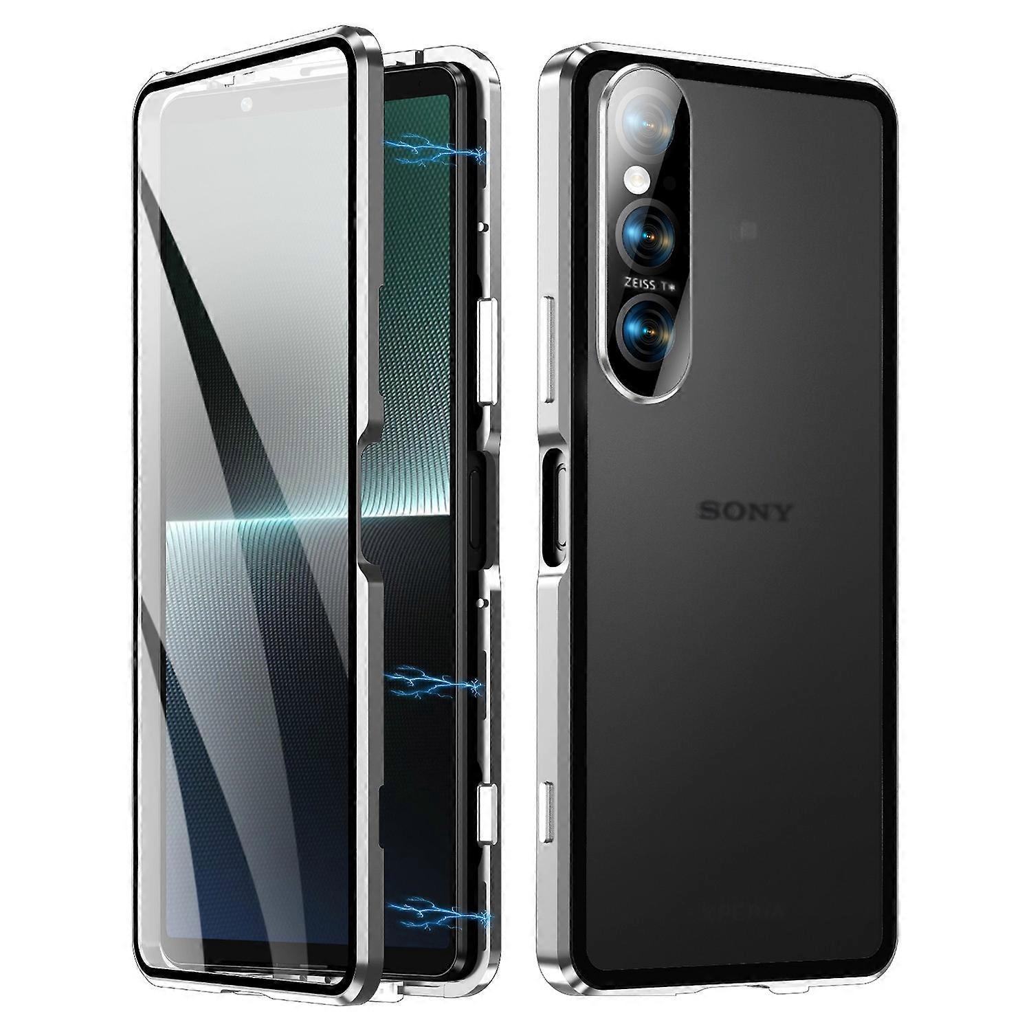 For Sony Xperia 1 V Magnetic Adsorption Case Metal Frame Tempered Glass ...
